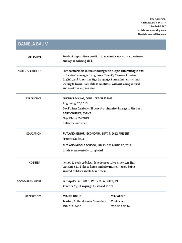 Daniela Baum's Resume and Skills | PDF