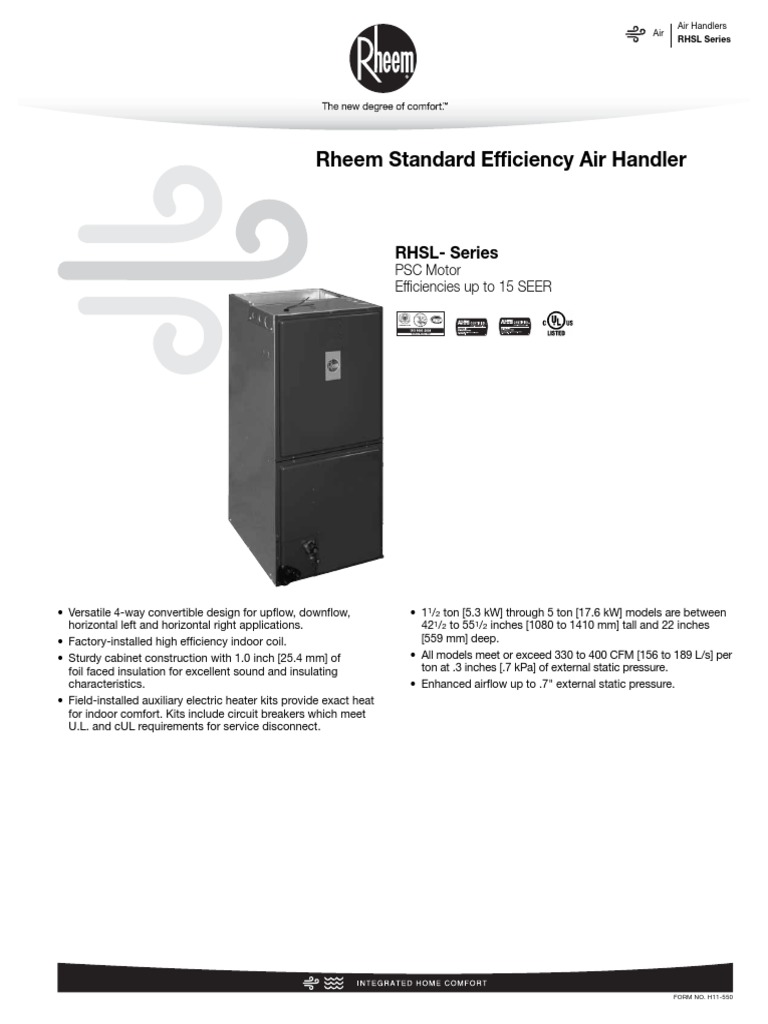 Rheem Air Handler RHSL | Fuse (Electrical) | Electrical Wiring