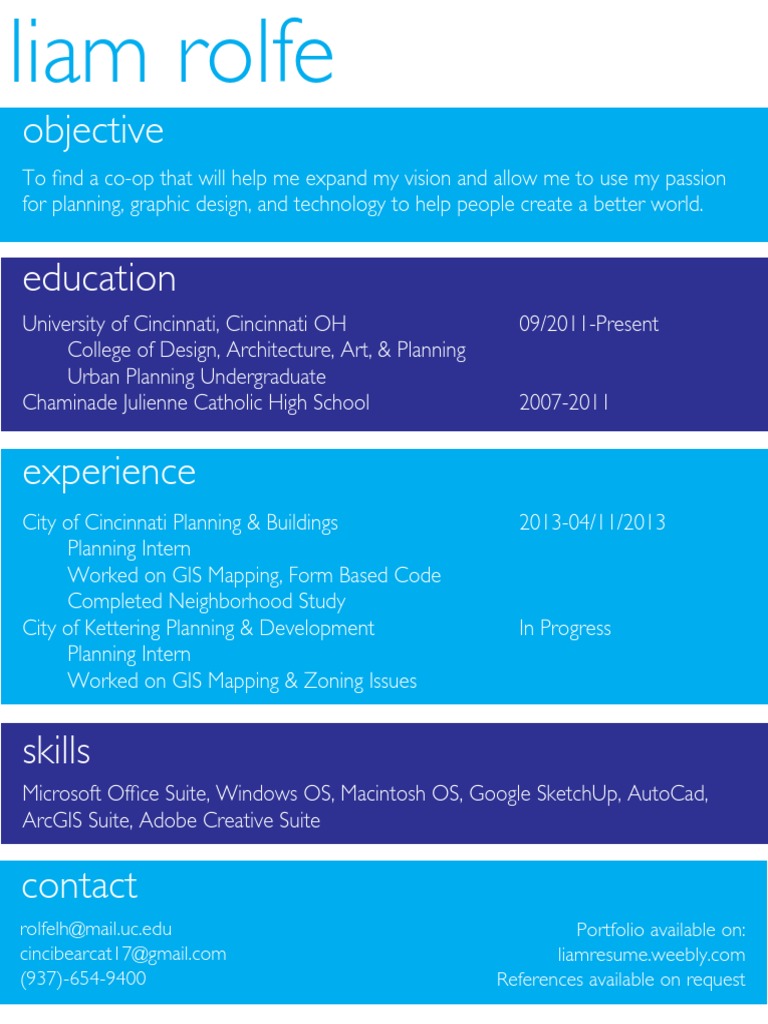 Urban Planning Intern Resume of Liam Rolfe | PDF