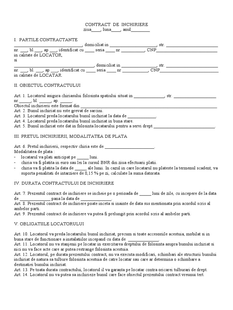 Model Contract De Inchiriere | Model Contract De Inchiriere Pdf – GXCE