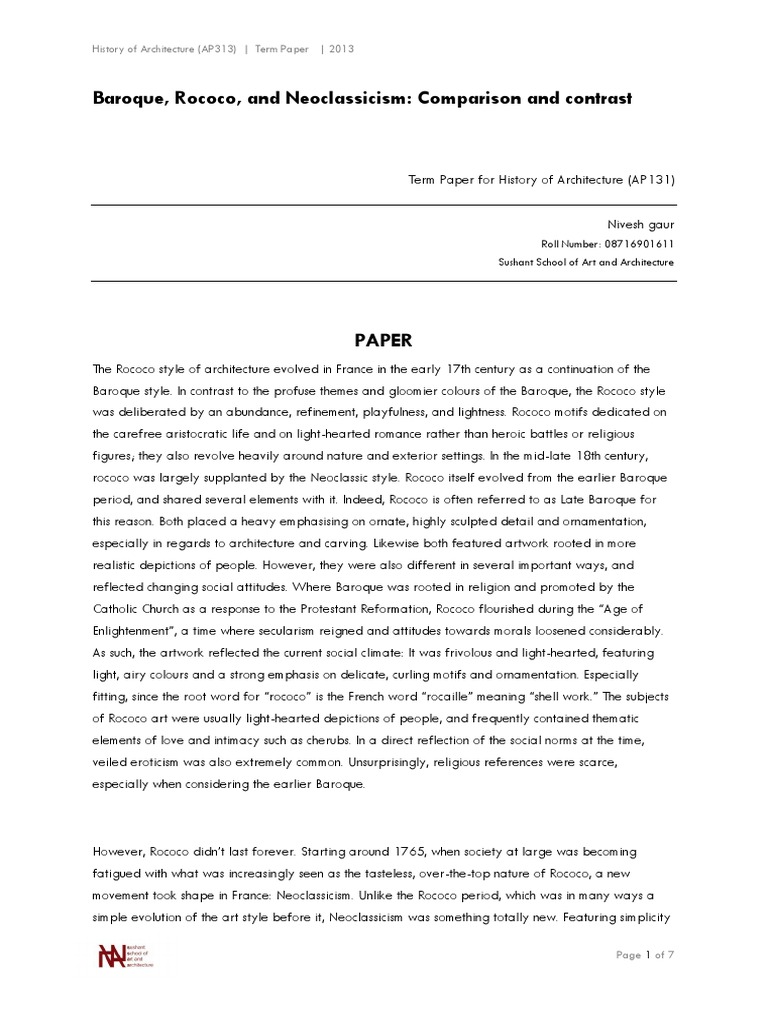 Baroque, Rococo, and Neoclassicism: Comparison and Contrast | PDF ...