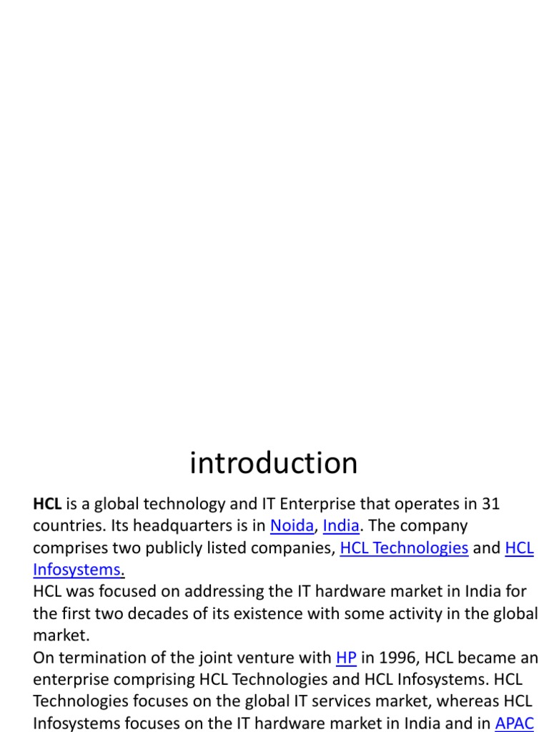 HCL Technologies: Origins and Overview | PDF