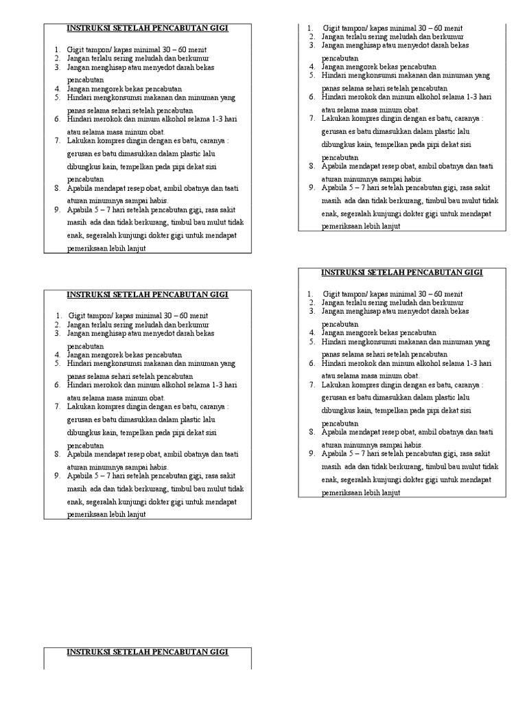 Instruksi Setelah Pencabutan Gigi | PDF