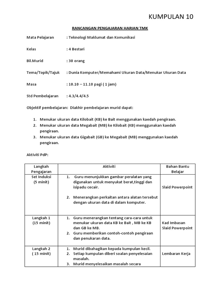 Contoh RPH TMK Tahun 4 | PDF