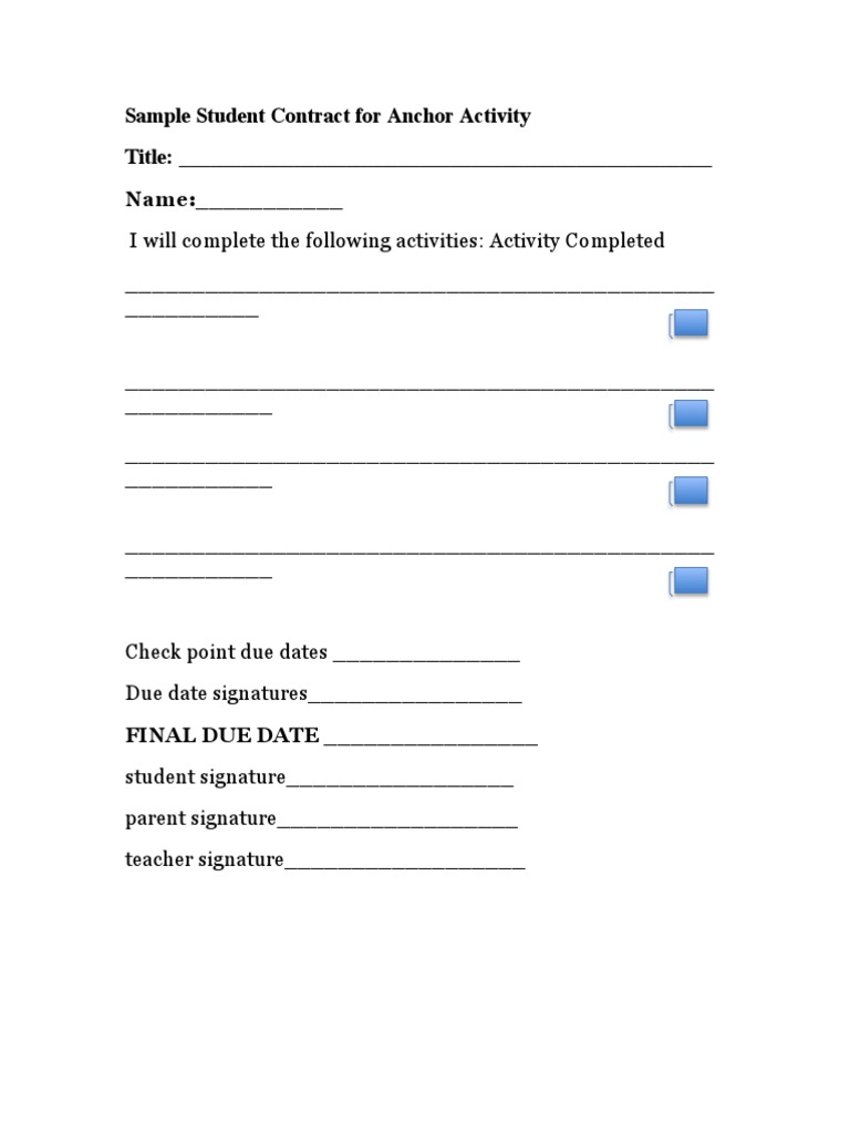 Sample Student Contract For Anchor Activity | PDF
