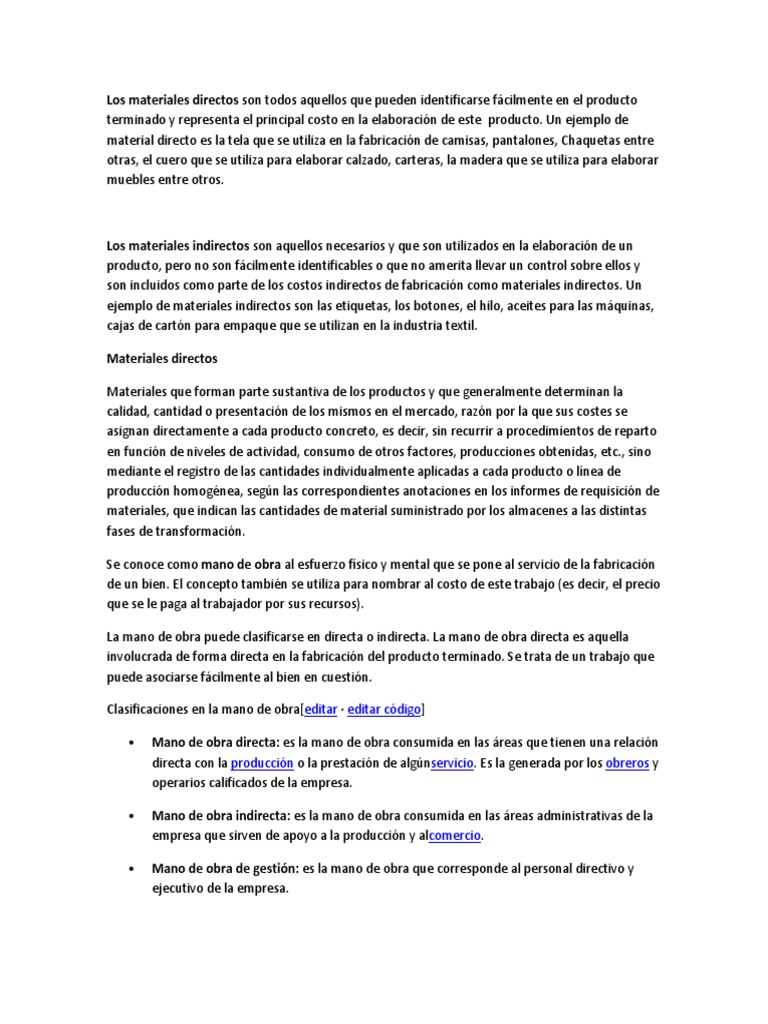 Los Materiales Directos | Descargar gratis PDF | Costo | Producto (Negocio)