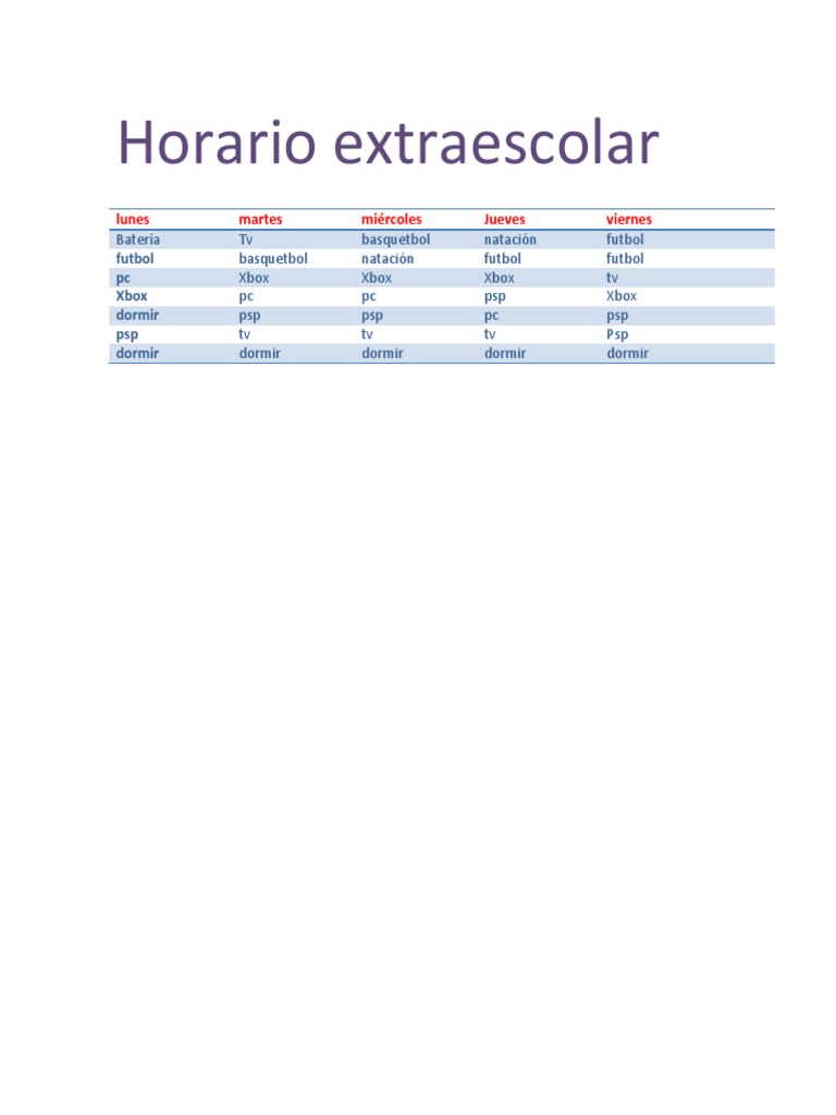 Horario Extraescolar | PDF