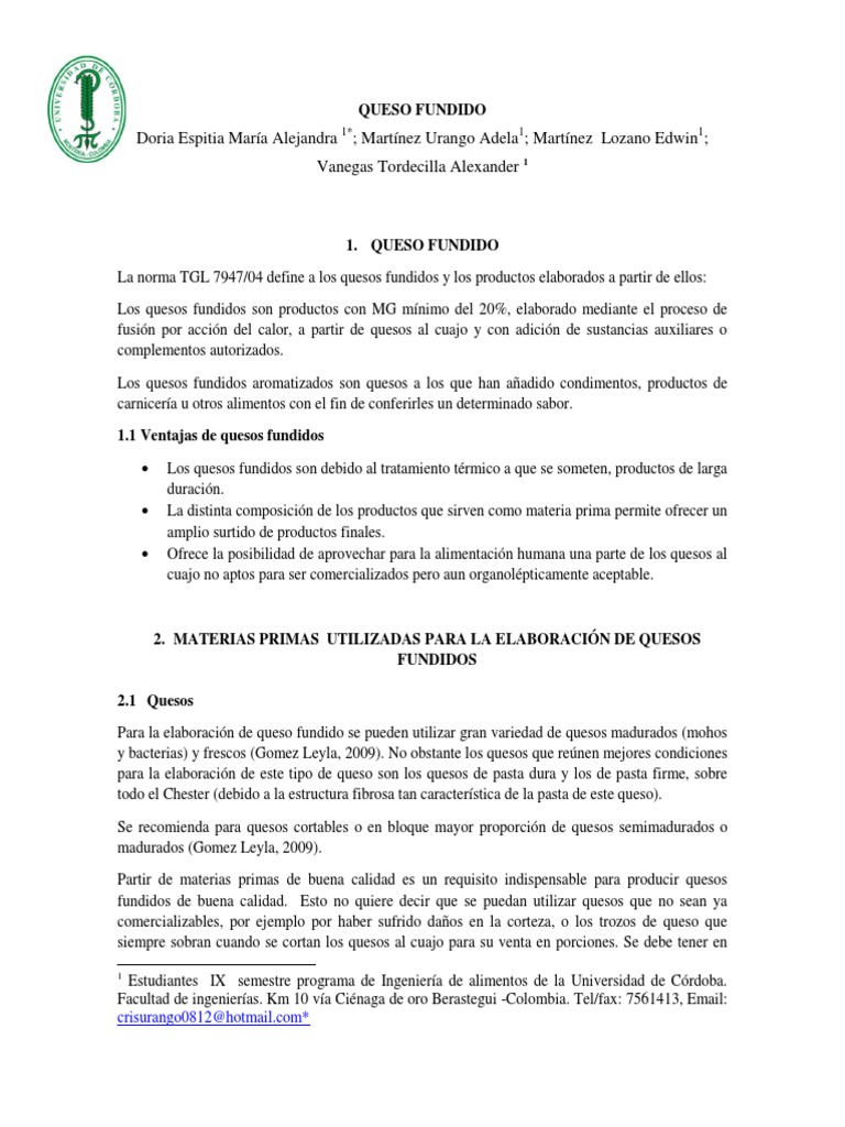 Resumen Queso Fundido | PDF | Queso | Aluminio