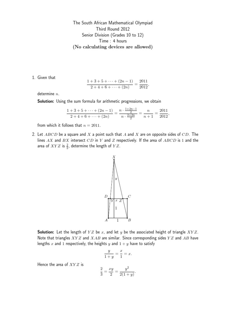 The South African Mathematical Olympiad Third Round 2012 Senior ...