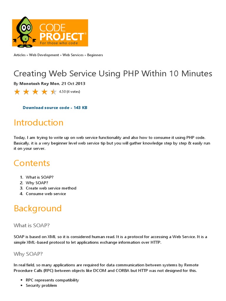 Creating Web Service Using Php Within 10 Minutes Codeproject Pdf Soap Web Service