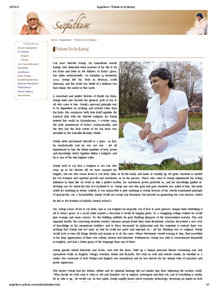Saipatham - Tribute To Sri Babuji PDF | PDF | Guru | Spirituality
