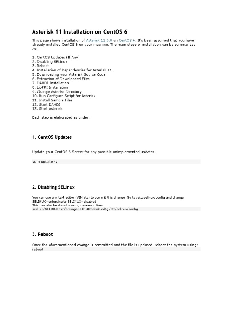 Asterisk 11 Installation on CentOS 6 Guide | PDF | Command Line Interface | Booting