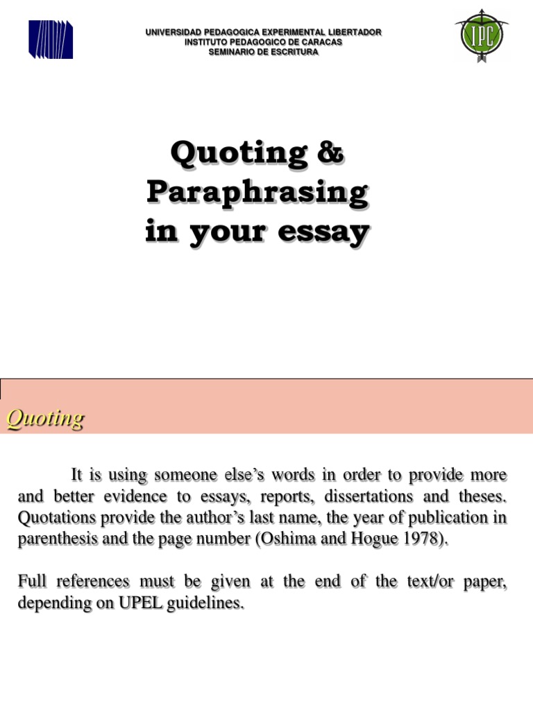Quoting & Paraphrasing | PDF | Paragraph | Academic Integrity