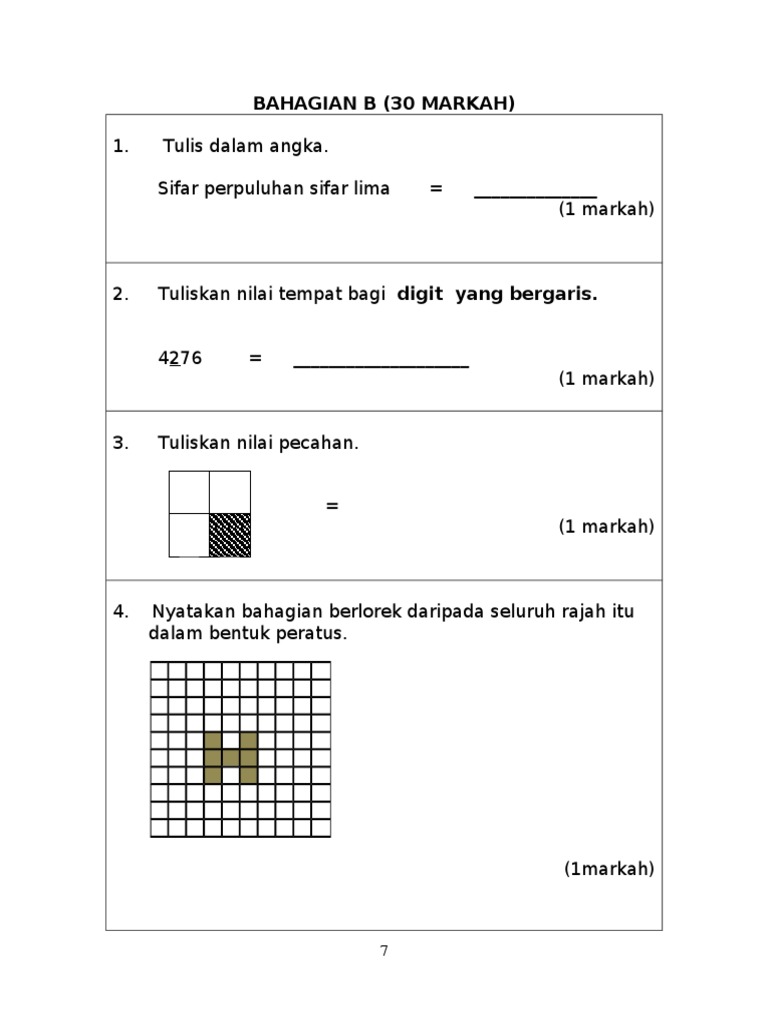 SOALAN MATEMATIK Tahun 3 Kertas 2 | PDF