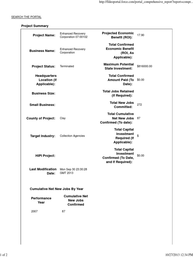 Enhanced Recovery Corporation Project Summary | PDF