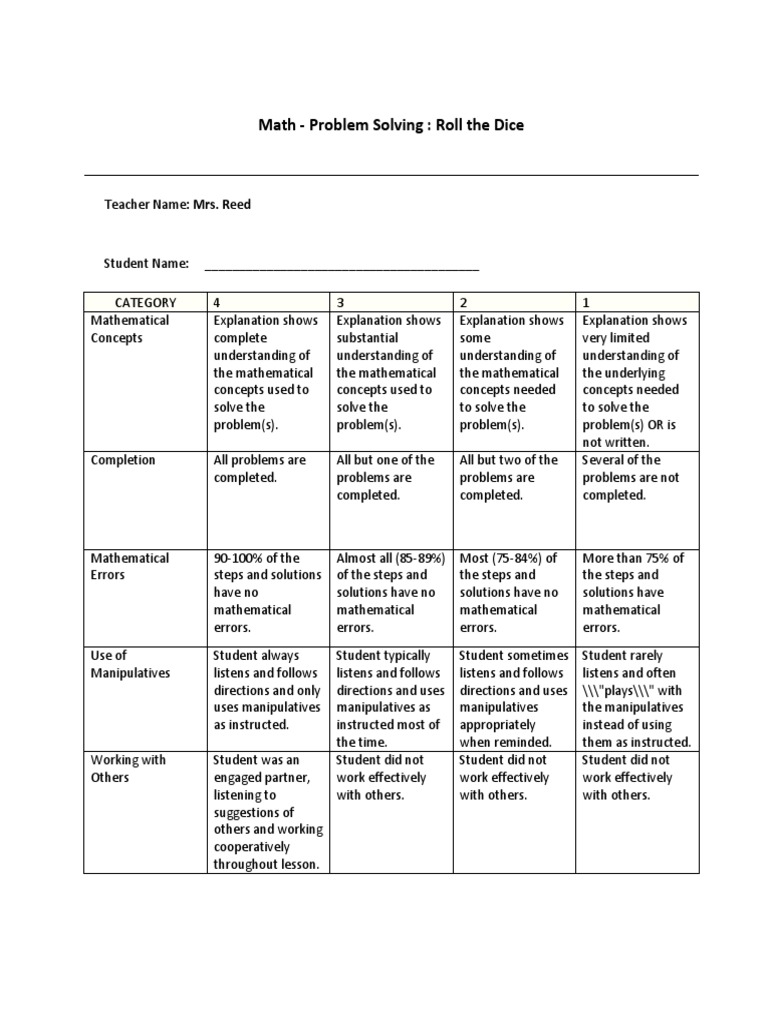 Rubric Math Word Document | PDF