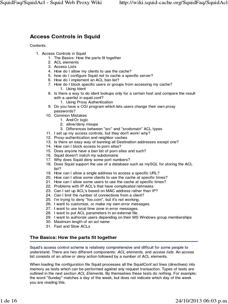 ACL - SquidAcl - Squid Web Proxy Wiki | PDF | Proxy Server | Hypertext Transfer Protocol
