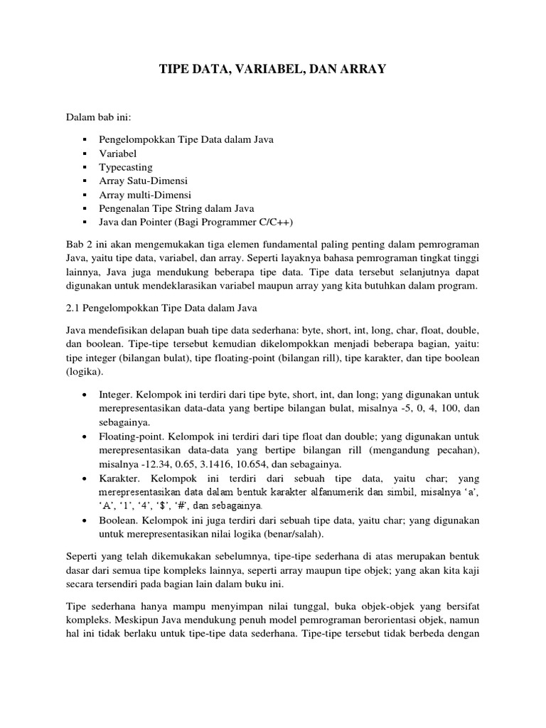 Tipe Data, Variabel, Dan Array | PDF