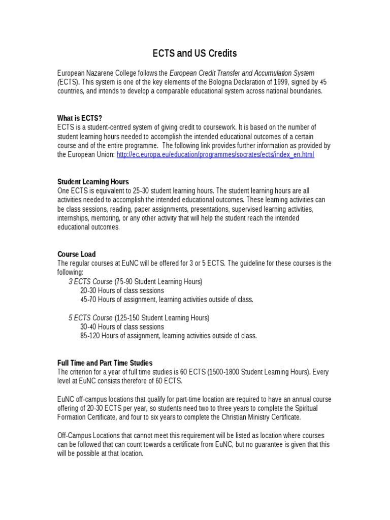 About ECTS and US Credits | PDF | Course Credit | Academia