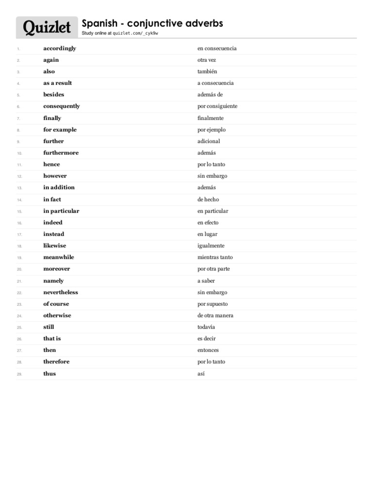 Spanish - Conjunctive Adverbs | PDF