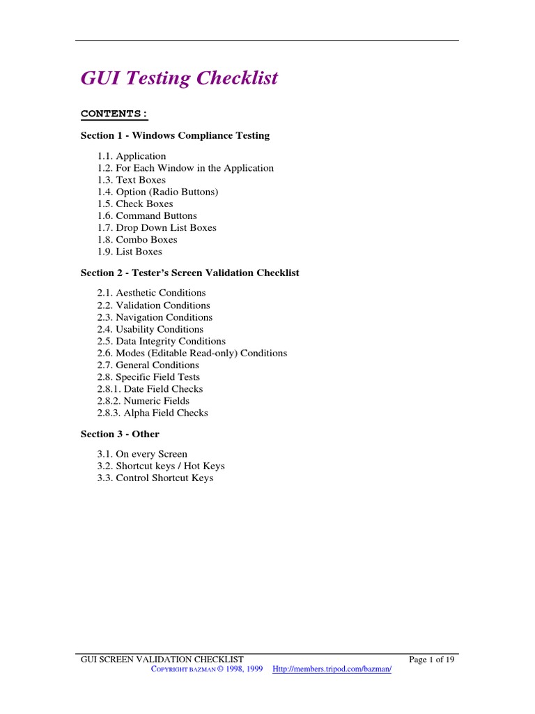 GUI Testing Checklist PDF | PDF