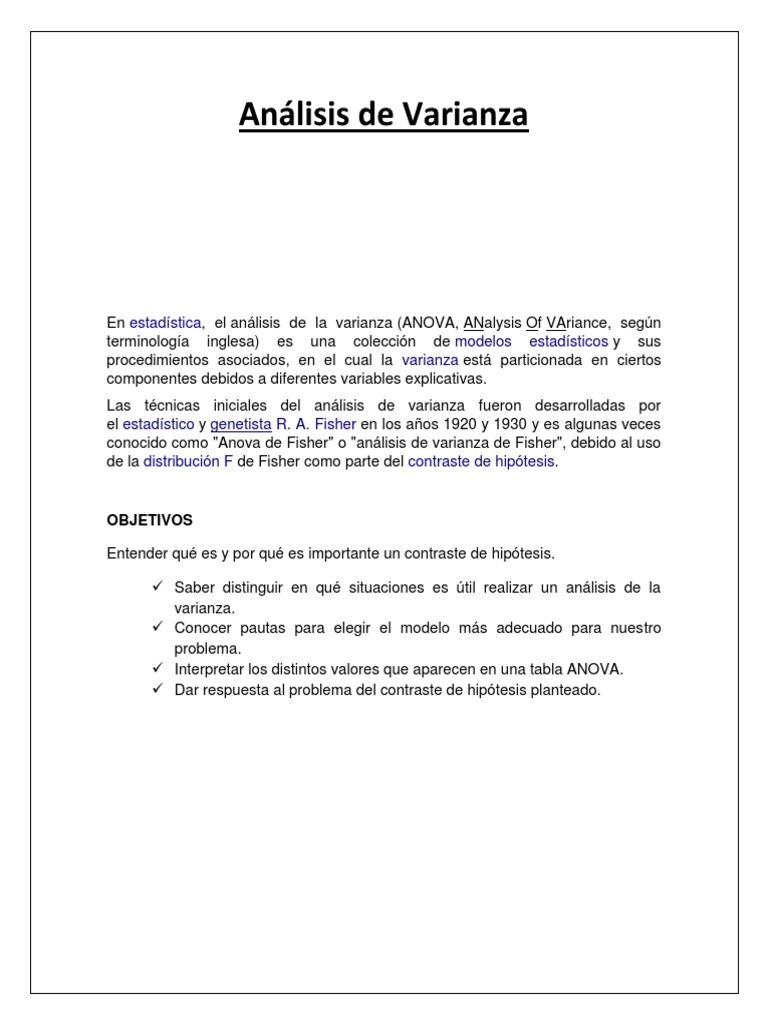 Monografia de ANOVA (Y) | PDF | Análisis de variación | Inferencia estadística