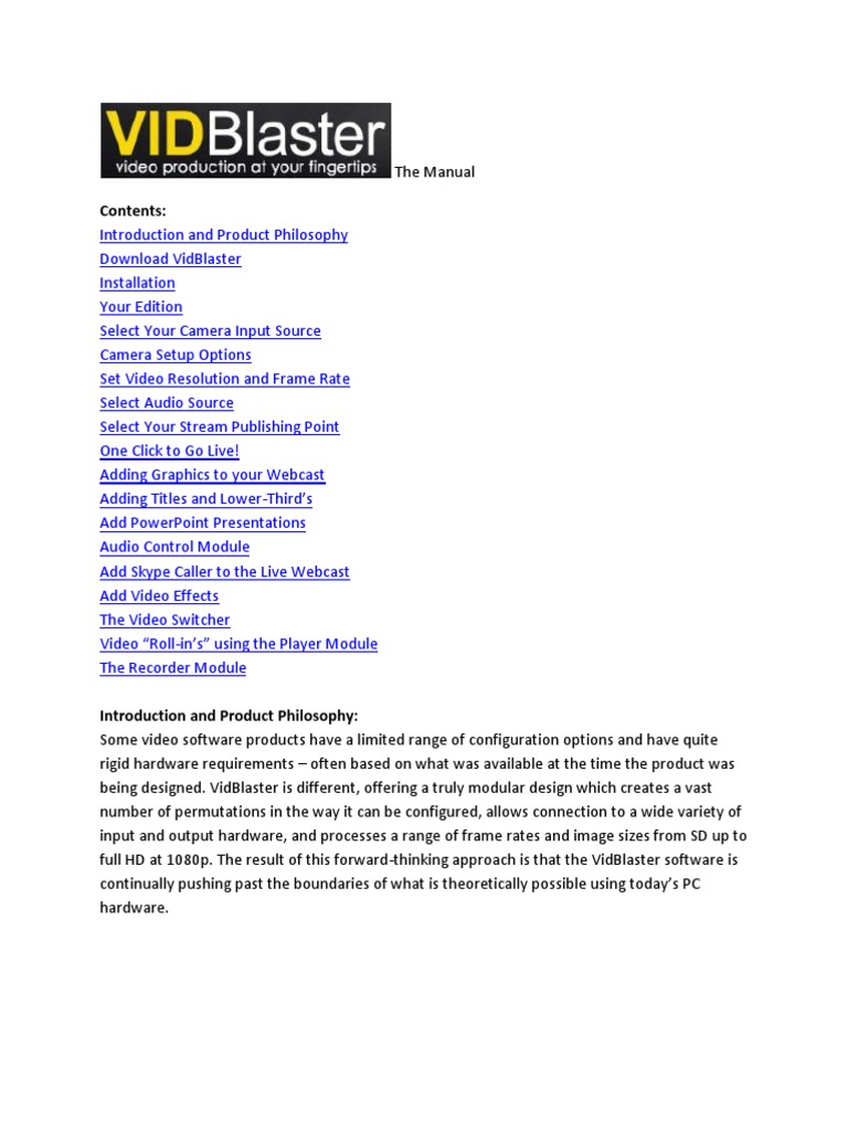 VidBlaster Setup and Streaming Guide | PDF | Display Resolution | Video