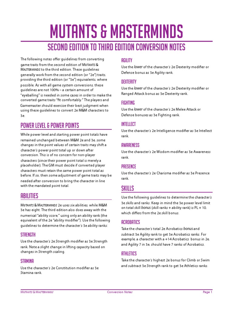 Mutants and Masterminds 2nd To 3rd Ed Conversion | PDF | Nature | Leisure Mutants and Masterminds 2nd To 3rd Ed Conversion | PDF | Nature | Leisure