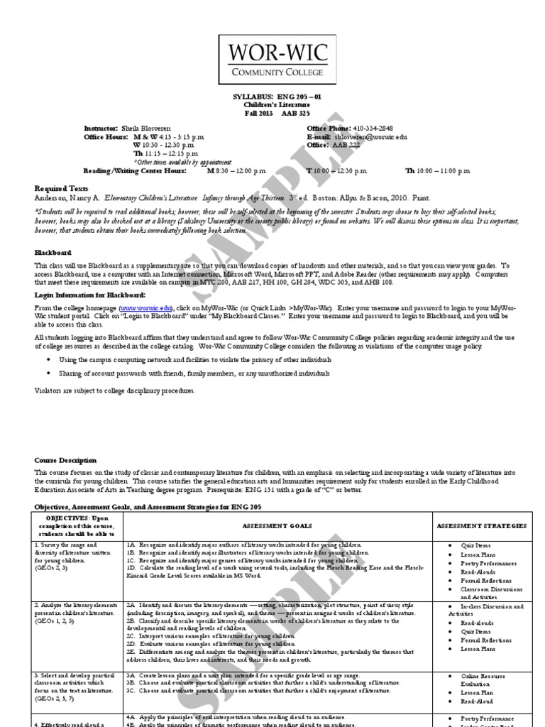 Children s Literature Syllabus Academic Dishonesty Lesson Plan