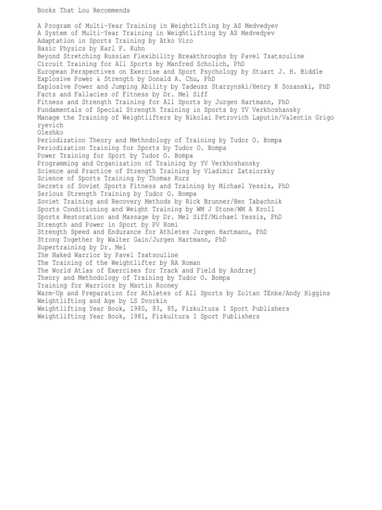Books Louie Simmons Recommends in Westside Book of Methods | PDF