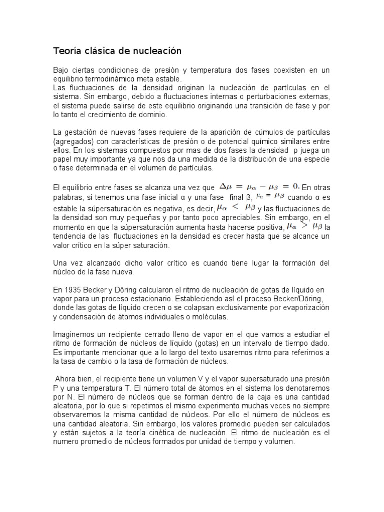 Teoría clásica de nucleación | PDF | Nucleación | Equilibrio químico