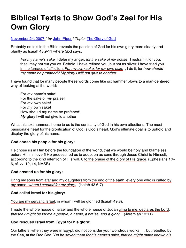 Scripture That Show God's Zeal For His Glory PDF | PDF | Glory ...