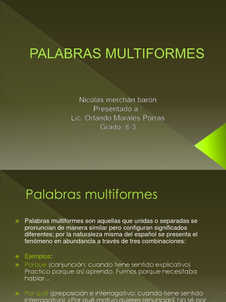 Palabras Multiformes | PDF | Artes del Lenguaje y Comunicación