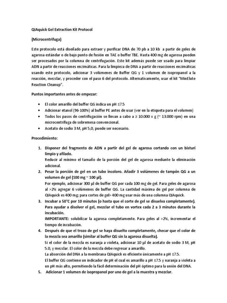 QIAquick Gel Extraction Kit Protocol | PDF | Solución tampón ...