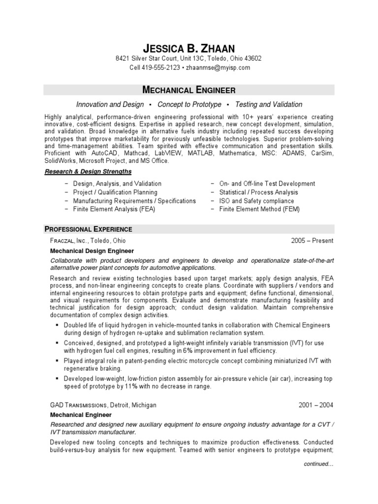 Mechanical Engineer Resume Sample PDF | PDF | Verification And ...