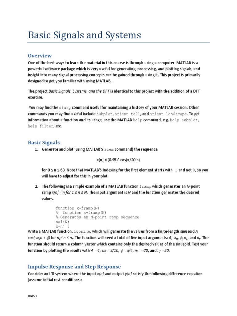 Signals and Systems (2nd Edition) - Oppenheim Matlab Project | PDF ...