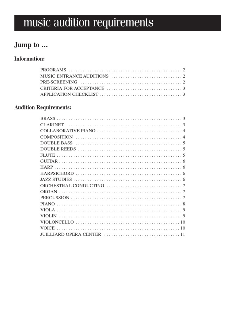 Music Aud Requirements Julliard | PDF | Sonata | Audition