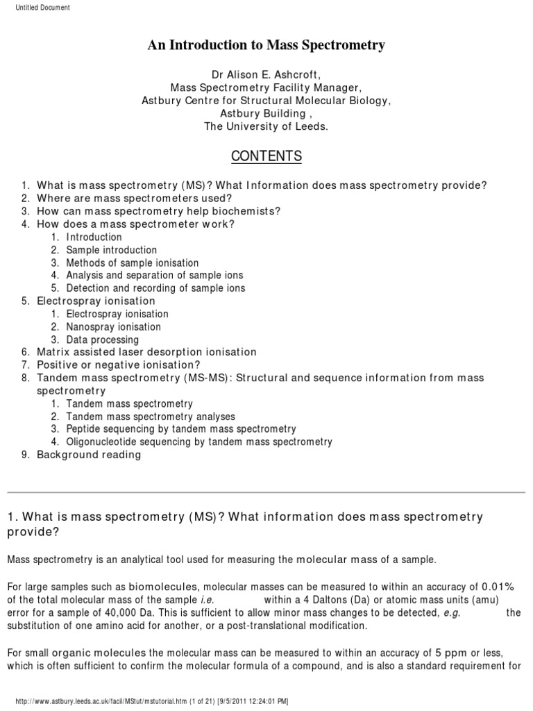 An Introduction To Mass Spectrometry PDF | PDF | Tandem Mass ...