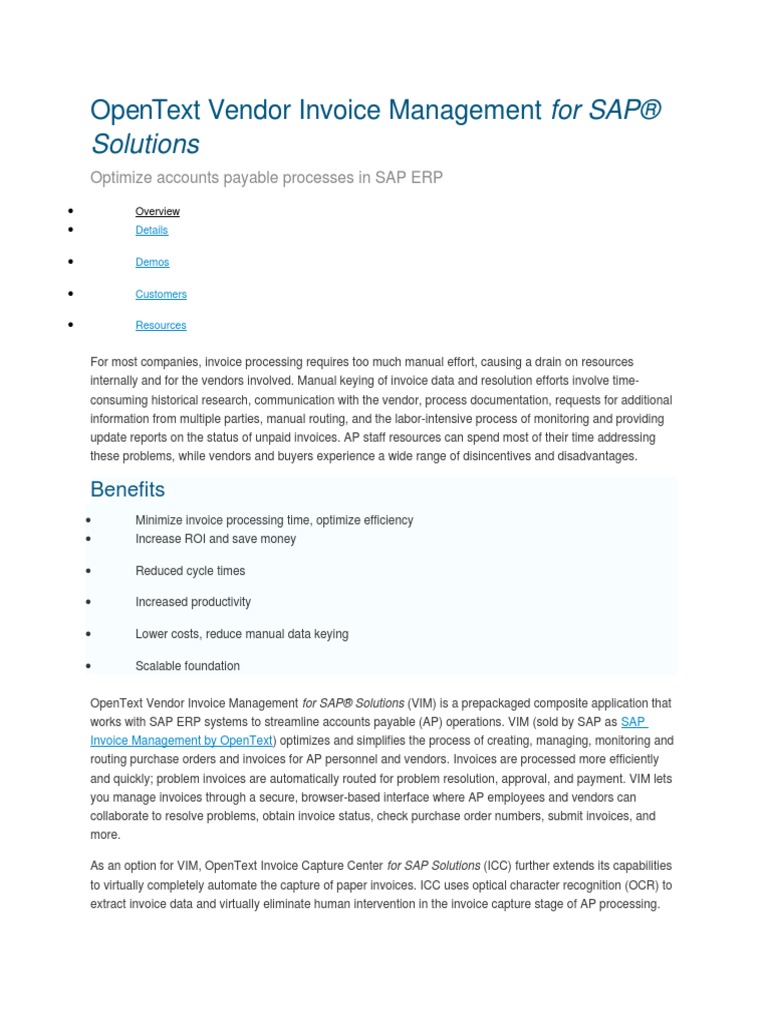 OpenText Vendor Invoice Management - 2013 | PDF