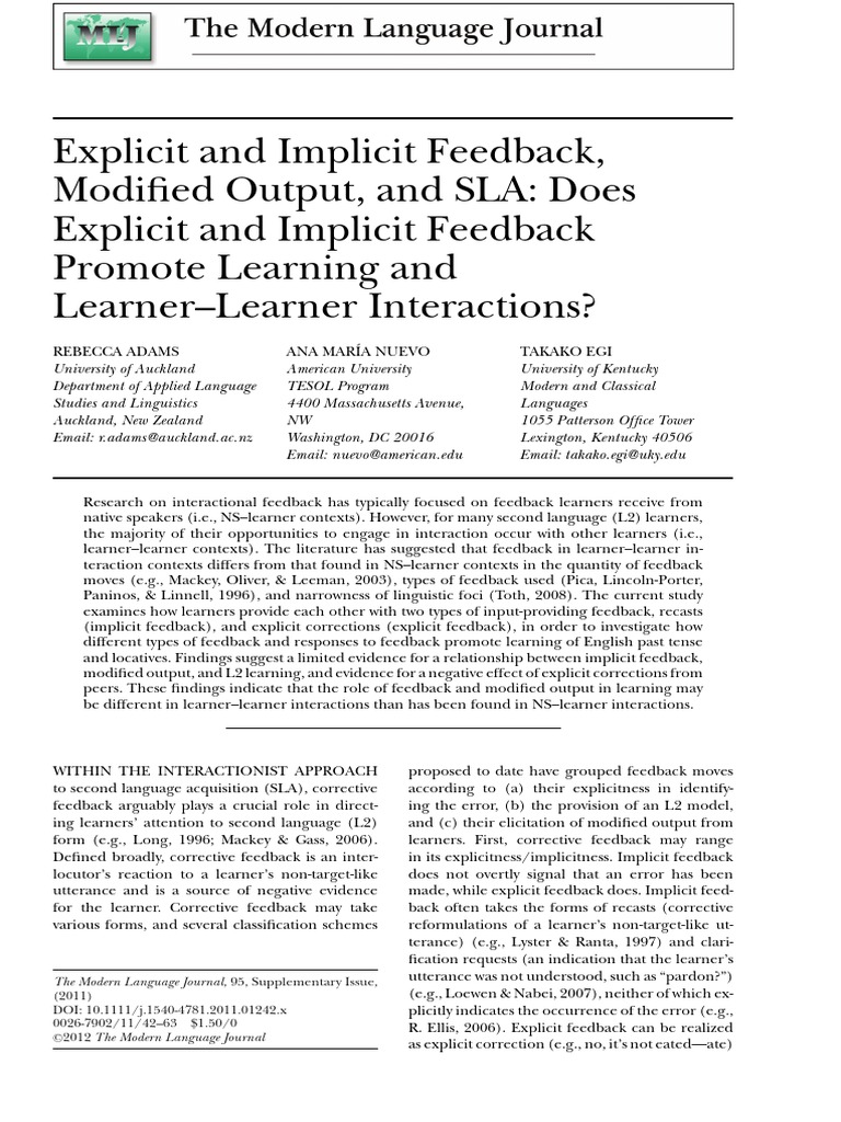 Explicit and Implicit Feedback Modified Output and SLA by Adams Et Al ...