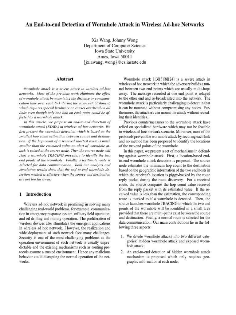 An End-To-End Detection of Wormhole Attack in Wireless Ad-Hoc Networks | PDF | Wireless Ad Hoc ...