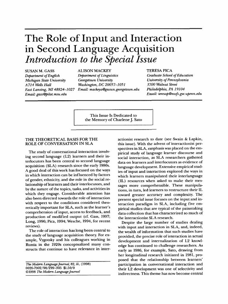 Input & Interaction in Language Acquisition | PDF | Second Language Acquisition | Second Language