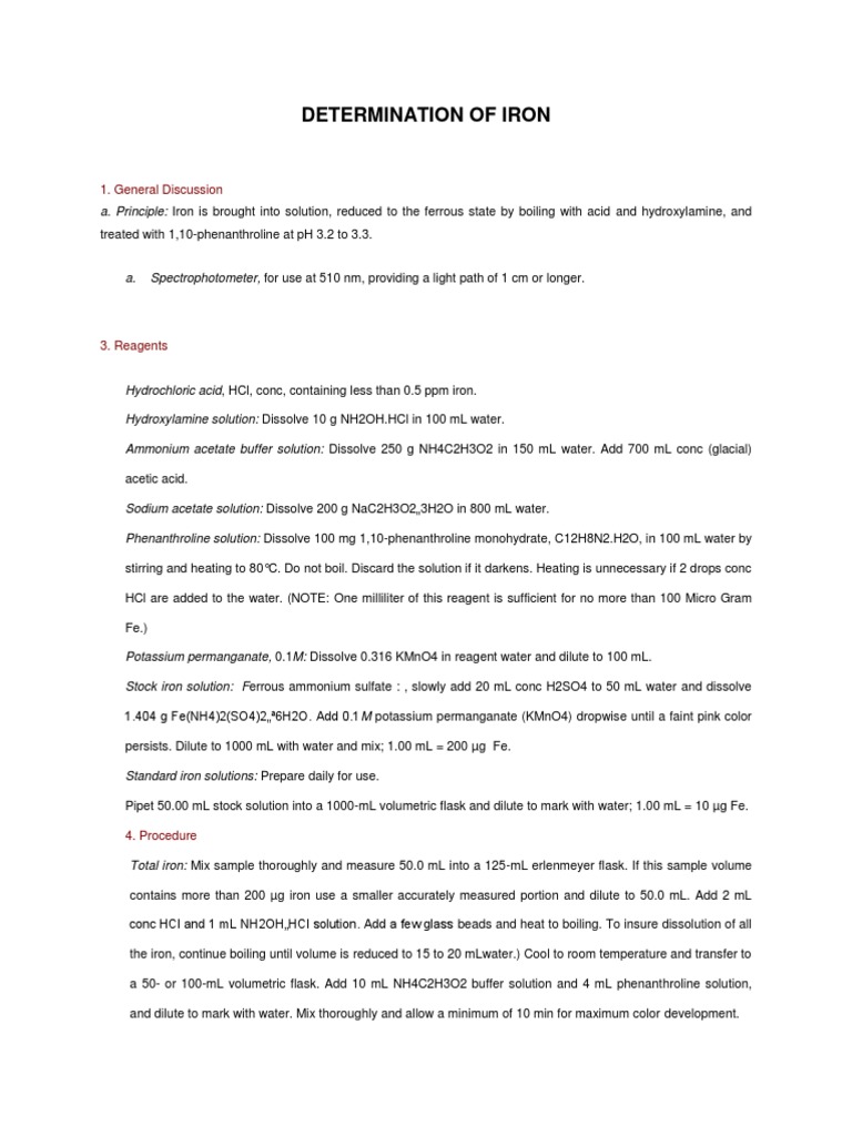 Determination of Iron Content Through Spectrophotometric Analysis Using ...