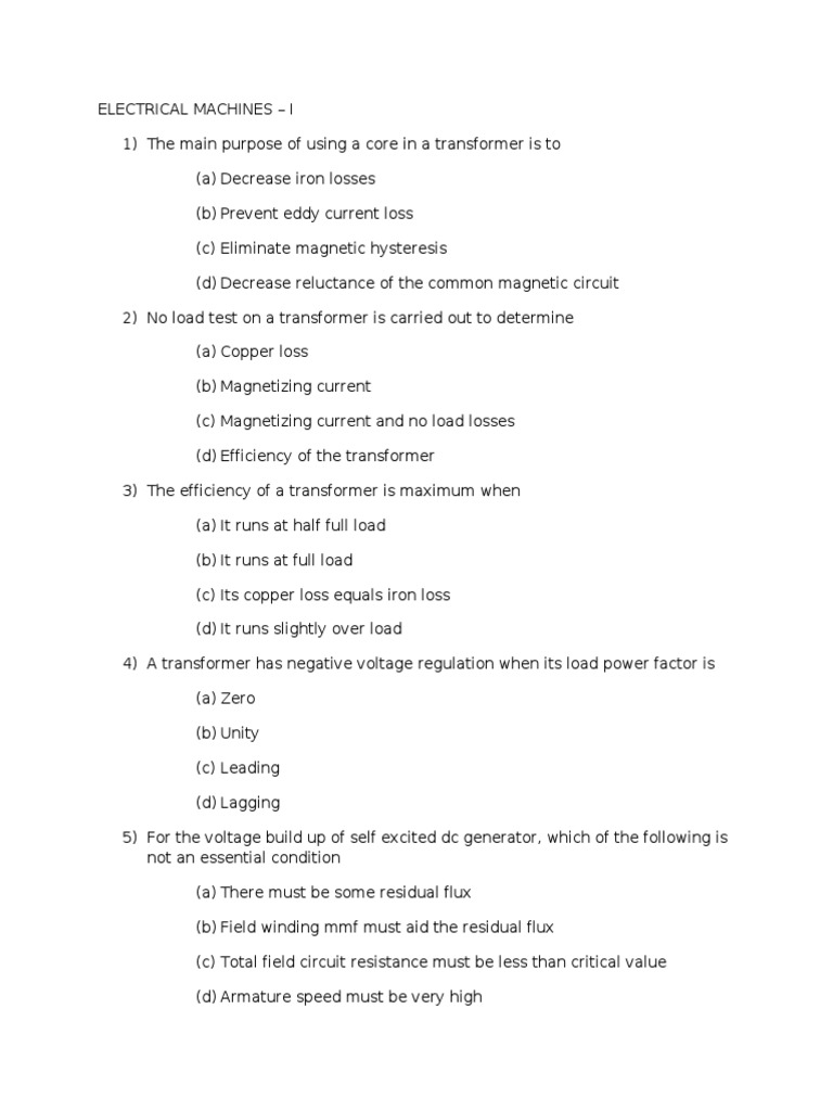 ELECTRICAL MACHINES Objective Questions | PDF