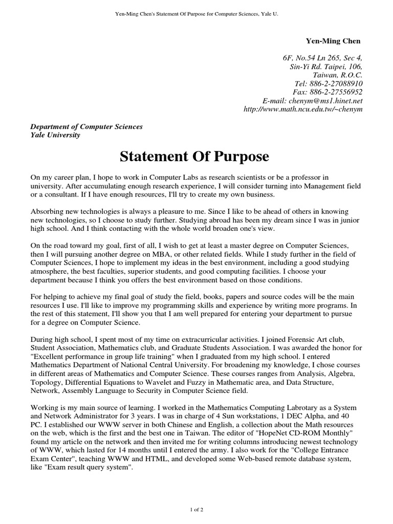 SOP Yale PDF | PDF