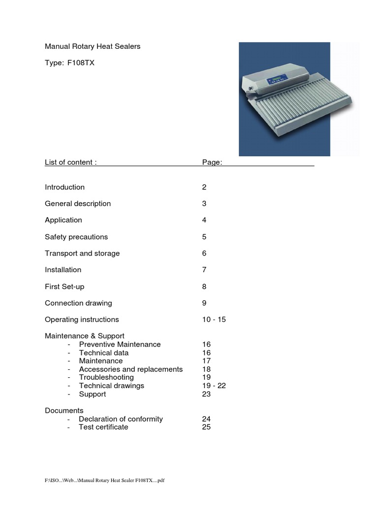 Manual Rotary Heat Sealers F108TX PDF | PDF | Switch | Portable ...