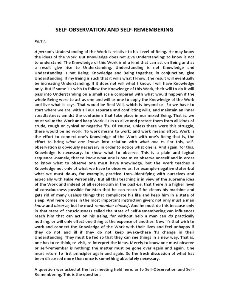 Maurice Nicoll - Self-Observation and Self-Remembering | PDF | Self ...