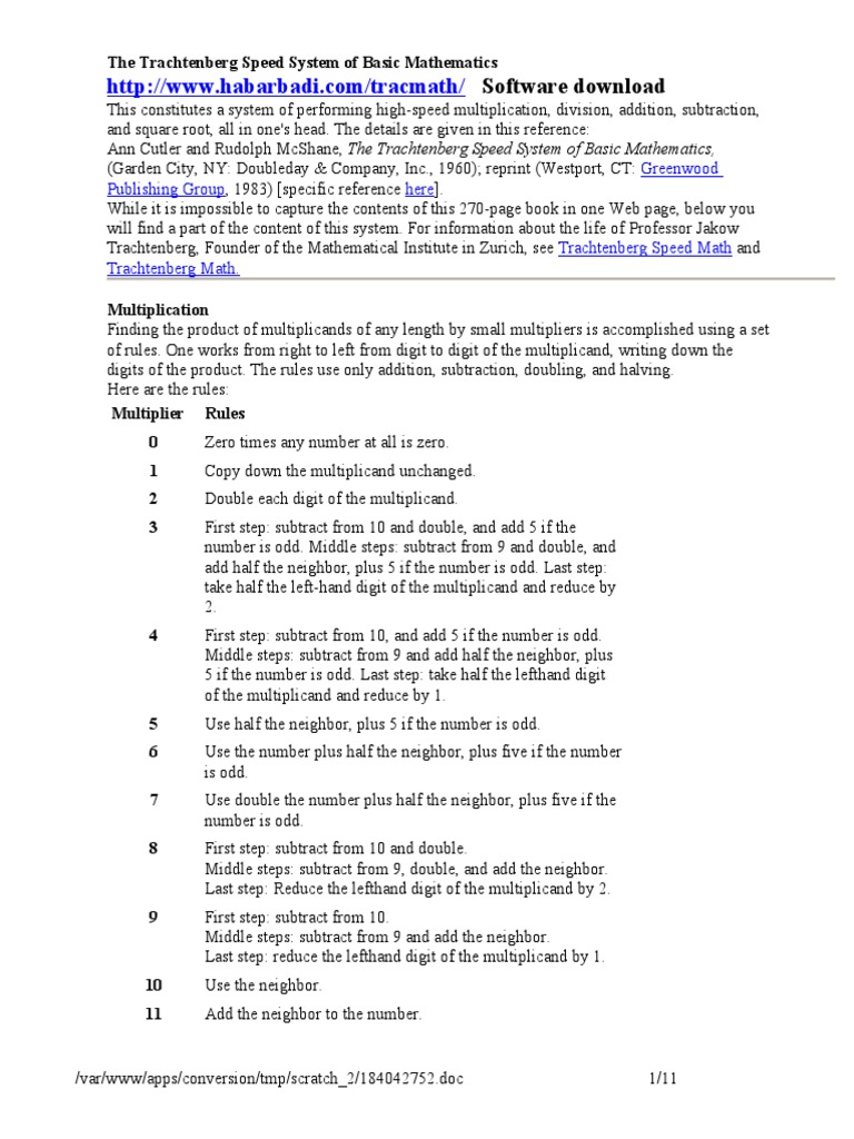 Trachtenberg Speed Math System Guide | PDF | Multiplication ...