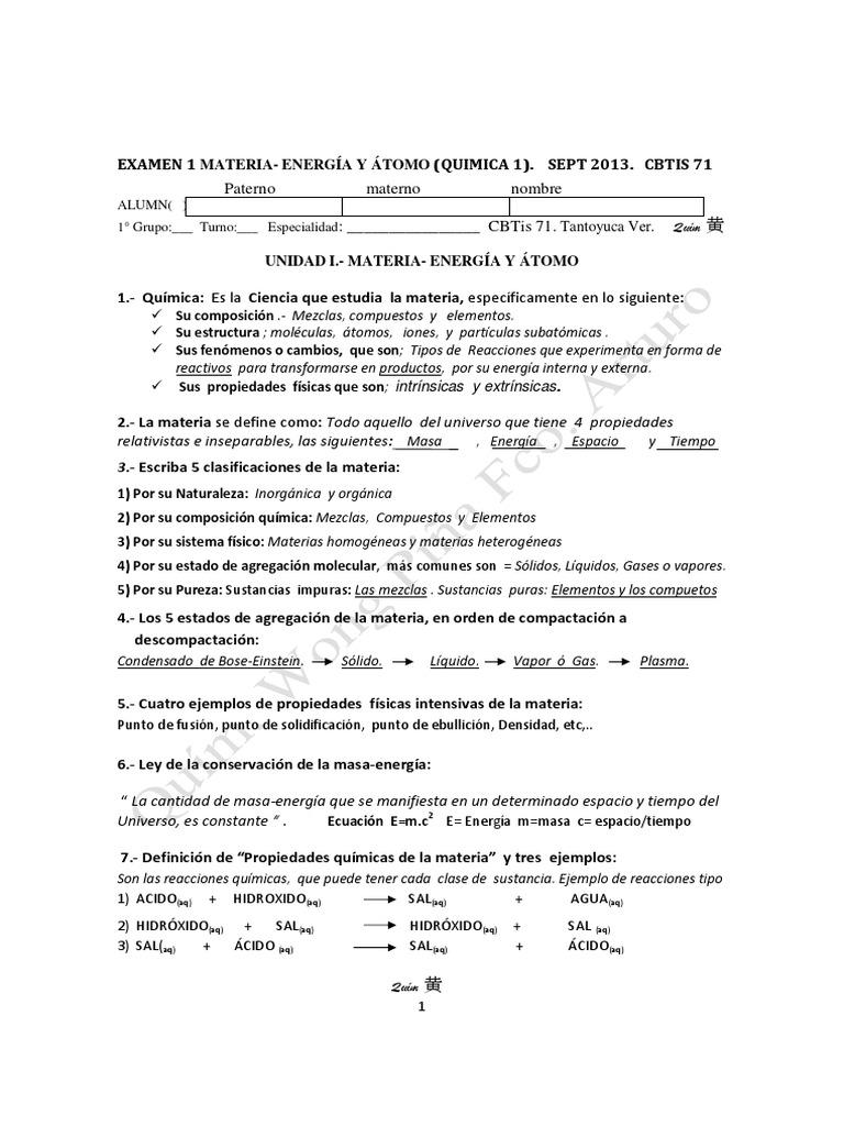 Examen Materia Energía y Atomo | PDF | Tecnología