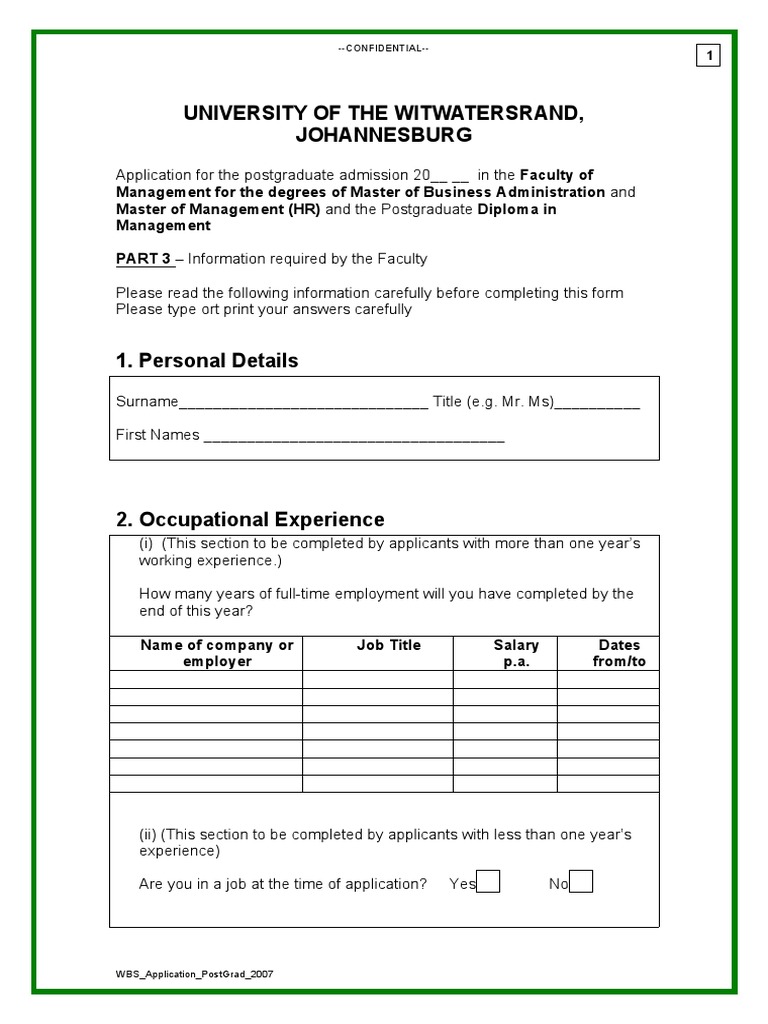 Postgrad Application Form Part 3 | PDF | Master Of Business ...